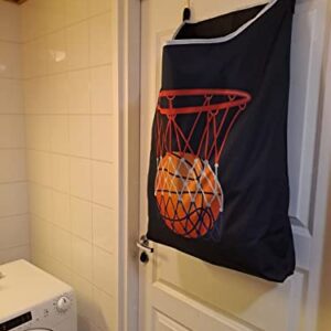 ByRebes Large over the Door Laundry Hamper for Boys w Hooks Basketball Laundry Basket College Dorm Room Essentials Bathroom Decor Wall Hanging Bag