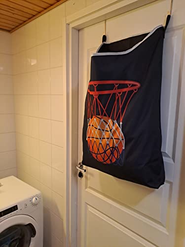 ByRebes Large over the Door Laundry Hamper for Boys w Hooks Basketball Laundry Basket College Dorm Room Essentials Bathroom Decor Wall Hanging Bag