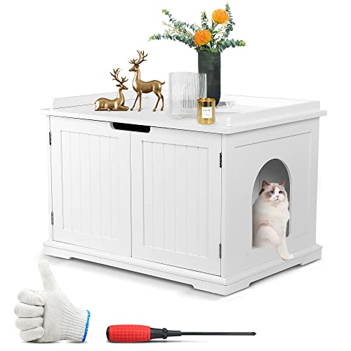 Extra Large Cat Litter Box Enclosure,Wooden Cat Box Enclosure Indoor Fit Most of Litter Box Decorative Box Furniture with Double Doors Cat Box Furniture Hidden