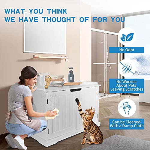 Extra Large Cat Litter Box Enclosure,Wooden Cat Box Enclosure Indoor Fit Most of Litter Box Decorative Box Furniture with Double Doors Cat Box Furniture Hidden