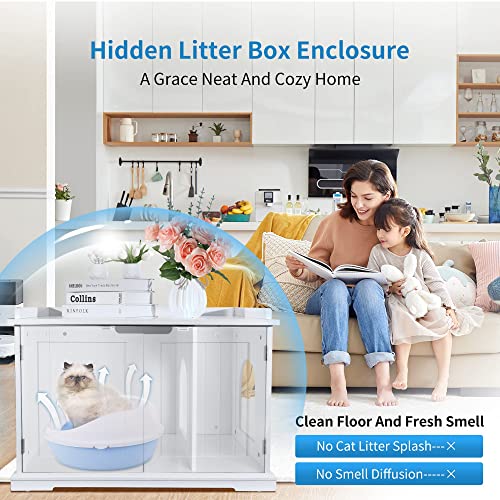 Extra Large Cat Litter Box Enclosure,Wooden Cat Box Enclosure Indoor Fit Most of Litter Box Decorative Box Furniture with Double Doors Cat Box Furniture Hidden