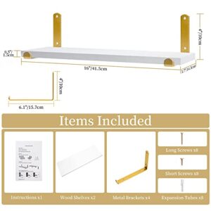 Afuly Floating Shelves White Gold Wall Shelves