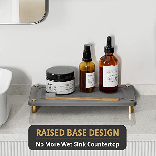 Sink Caddy, Dries Instantly Sink Holder for Preventing Moisture Buildup, Diatomaceous Pedestal Stand Riser with Stainless Steel Feet & Rubber Bottom, Soap Holder for Bottles Candles Decor-Dark Gray