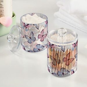 Kigai Cotton Swabs Organizer Cute Butterfly Qtip Holder Dispenser with Lid Apothecary Jar Set 2PCS Reusable Clear Plastic Cans for Dry Food