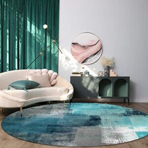 Turquoise Abstract Art Area Rug Turquoise Rugs for Living Room, Modern Abstract Area Rug for Bedroom Decor Home Decor, Room Decor Aesthetic Comfy Carpet for Kids Room, Non-Slip Teal Washable Rug 4ft