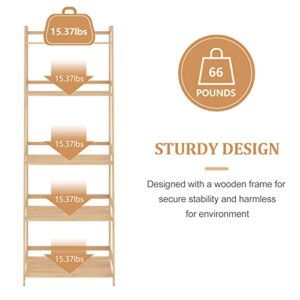 Noskatu Modern Ladder Bookshelf 5-Tier Wood Ladder Shelf for Books Movies Storage Shelf for Living Room Bathroom Kitchen Laundry Nature