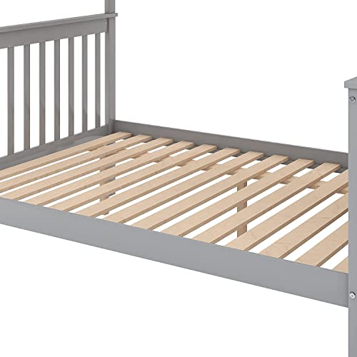 DNYN Stairway Twin-Over-Full Bunk Bed with Storage Shelves & Guardrail for Dorm, Kids Bedroom, Solid Pine Wood Bedframe, Space Saving Design & No Box Spring Needed, Grey