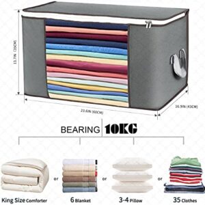 Clothing Organizer, 90L Extra Large Clothes Blanket Storage Bags,Thicker Fabric Closet Organizers and Storage(2 Pcs, 90L, Gray)