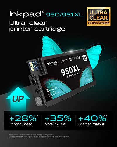 【Upgrade Chip】 950XL 951XL High-Yield Ink Cartridges 5 Combo Pack, Replacement for HP 950 951 XL Ink Cartridges, Works with OfficeJet Pro 8600 8610 8620 8625 Printer (2BK/1C/1M/1Y)