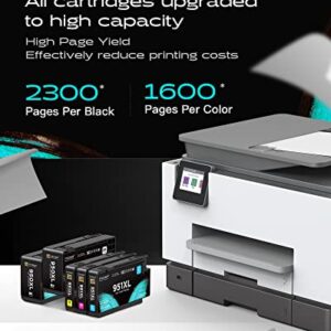 【Upgrade Chip】 950XL 951XL High-Yield Ink Cartridges 5 Combo Pack, Replacement for HP 950 951 XL Ink Cartridges, Works with OfficeJet Pro 8600 8610 8620 8625 Printer (2BK/1C/1M/1Y)