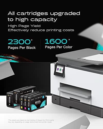 【Upgrade Chip】 950XL 951XL High-Yield Ink Cartridges 5 Combo Pack, Replacement for HP 950 951 XL Ink Cartridges, Works with OfficeJet Pro 8600 8610 8620 8625 Printer (2BK/1C/1M/1Y)