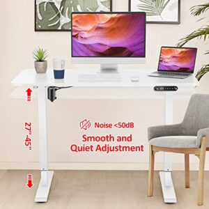 Legooin Electric Standing Adjustable Height Desk 59'' x 24''Sit Stand Desk with Charging Station, 2 USB Ports, 3 Power Outlets, 4 Caster, 27''-45'' Lifting Range Stand up Desk(White)