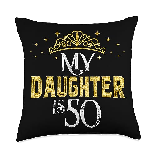 Girly Yellow Crown 50th Birthday Gift For Daughter My Daughter is 50 Years Old 1973 50th Birthday Gifts Throw Pillow, 18x18, Multicolor