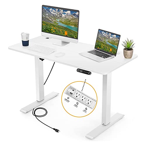 Legooin Electric Standing Adjustable Height Desk 48'' x 24''Sit Stand Desk with Charging Station, 2 USB Ports, 3 Power Outlets, 27''-45'' Lifting Range Stand up Desk(White)