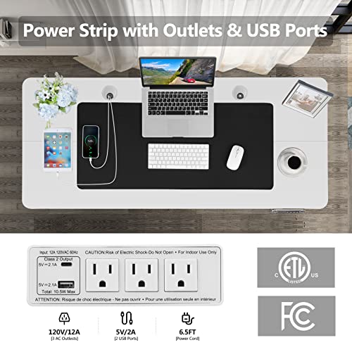 Legooin Electric Standing Adjustable Height Desk 48'' x 24''Sit Stand Desk with Charging Station, 2 USB Ports, 3 Power Outlets, 27''-45'' Lifting Range Stand up Desk(White)