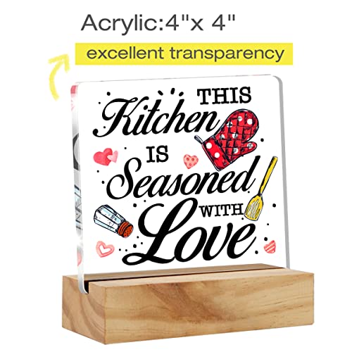 This Kitchen is Seasoned with Love Desk Decor Acrylic Desk Sign Funny Kitchen Acrylic Plaque Home Desk Shelf Decoration Gift 4.7"x4.7"