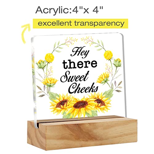 Bathroom Desk Decor Acrylic Desk SignHumor Hey There Sweet Cheeks Acrylic Plaque Home Restroom Desk Shelf Decoration 4.7"x4.7"