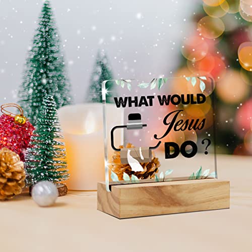 Bathroom Quote What Would Jesus Do Desk Decor Acrylic Desk Sign Home Decoration Bathroom Restroom Toilet Acrylic Plaque Desk Shelf Sign Gift 4.7"x4.7"