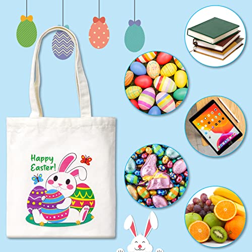 6 Pcs 13.4" X 14.2" Large Easter Tote Bags for Kids Canvas Easter Egg Hunt Bag Basket with Handle Reusable Easter Canvas Totes Spring Party Favor Supplies