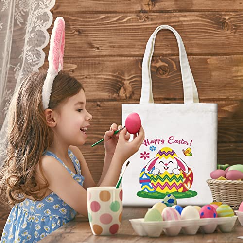 6 Pcs 13.4" X 14.2" Large Easter Tote Bags for Kids Canvas Easter Egg Hunt Bag Basket with Handle Reusable Easter Canvas Totes Spring Party Favor Supplies