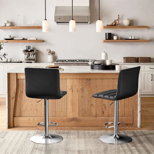 NicBex Swivel Bar Stools Modern PU Leather Adjustable Barstools, Kitchen Island Counter Bar Stools Set of 2,(Black Color)