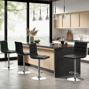 NicBex Swivel Bar Stools Modern PU Leather Adjustable Barstools, Kitchen Island Counter Bar Stools Set of 2,(Black Color)