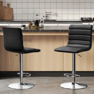 NicBex Swivel Bar Stools Modern PU Leather Adjustable Barstools, Kitchen Island Counter Bar Stools Set of 2,(Black Color)