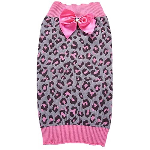 Clothes for Girls Puppy Leopard Bowknot Puppy Pink Pet Winter Dog Clothes Cute Sweater Pet Clothes