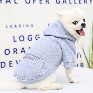 Puppy Clothes for Extra Small Dogs Female Pet Autumn and Winter Pocket Sweatshirt Gray Dogs Hoodies Cute Zipper Warm Pet Clothes