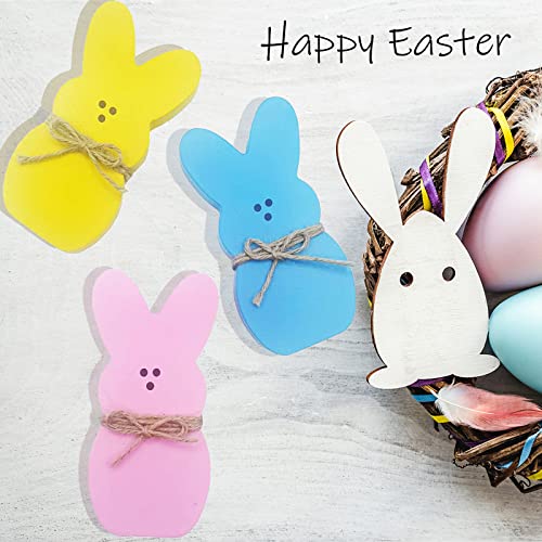 Easter Bunny Decor, 3 Pcs Easter Decorations for the Home, Decorative Wooden Easter Rabbit Peeps Wooden Signs for Tiered Tray