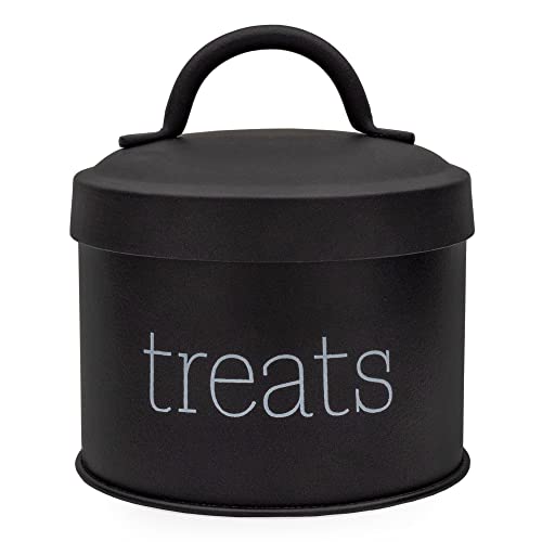 AuldHome Enamel Cat Treat Container (Black), Small Retro Modern Farmhouse Pet Treats Jar