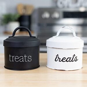 AuldHome Enamel Cat Treat Container (Black), Small Retro Modern Farmhouse Pet Treats Jar