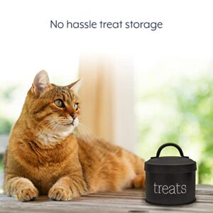 AuldHome Enamel Cat Treat Container (Black), Small Retro Modern Farmhouse Pet Treats Jar