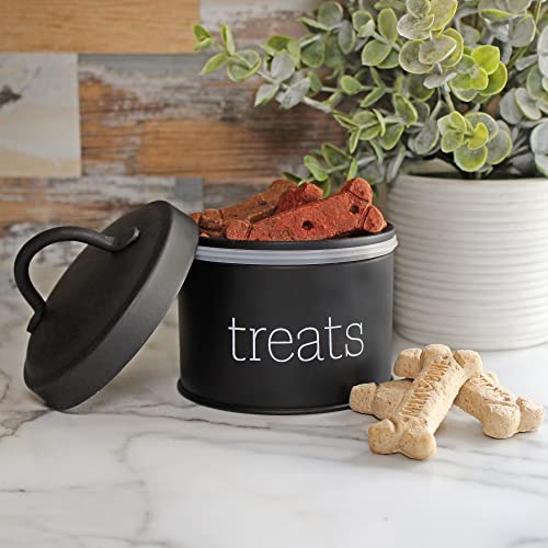 AuldHome Enamel Cat Treat Container (Black), Small Retro Modern Farmhouse Pet Treats Jar