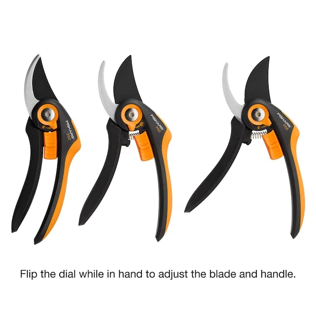 Fiskars SmartFit Pruner Bypass P68, Cutting Diameter Adjustable Up to 5/8" Cut, Steel Blades with Non-stick Coating/Fiberglass Reinforced Plastic Handles, Length:8 inches, Black/Orange, 391171-4001