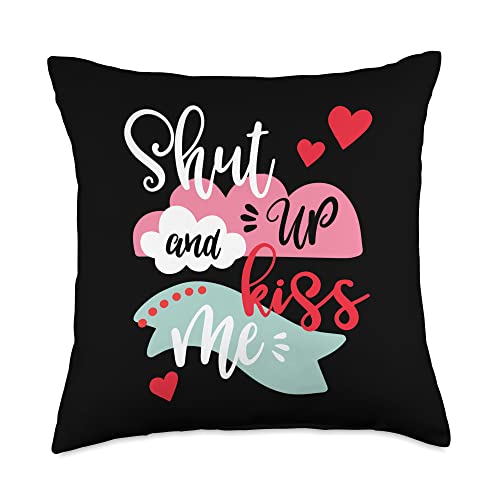 Love Kisses and Hearts Shut Up and Kiss Me Valentine's Day Throw Pillow, 18x18, Multicolor