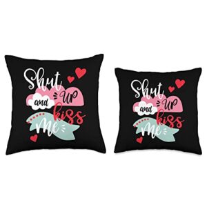 Love Kisses and Hearts Shut Up and Kiss Me Valentine's Day Throw Pillow, 18x18, Multicolor