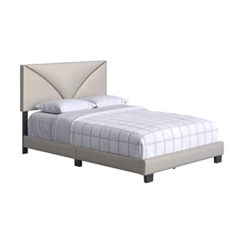 Boyd Sleep Cornerstone Platform Bed Frame with Fabric Upholstered Headboard and Wooden Slats Supports, Box Spring Required: Faux Leather, Silver, Full