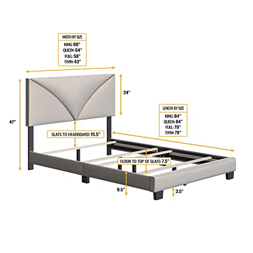 Boyd Sleep Cornerstone Platform Bed Frame with Fabric Upholstered Headboard and Wooden Slats Supports, Box Spring Required: Faux Leather, Silver, Full