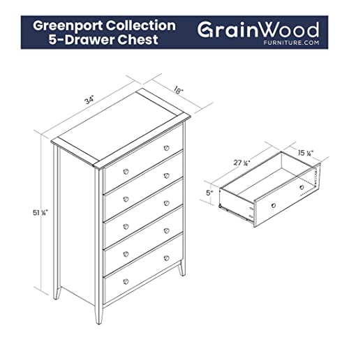 Grain Wood Furniture Greenport 5-Drawer Chest, Brushed Walnut