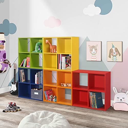 Kings Brand Furniture - 4-Cube Children's Bookcase, Kids Toy Storage Shelf Organizer for Playroom, Bedroom, Nursery School, Blue