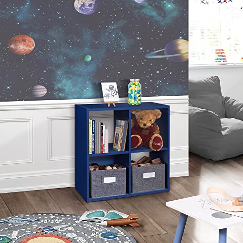 Kings Brand Furniture - 4-Cube Children's Bookcase, Kids Toy Storage Shelf Organizer for Playroom, Bedroom, Nursery School, Blue