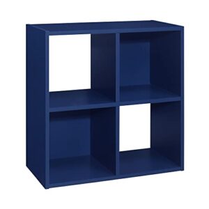 Kings Brand Furniture - 4-Cube Children's Bookcase, Kids Toy Storage Shelf Organizer for Playroom, Bedroom, Nursery School, Blue