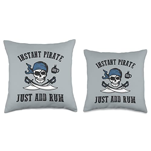 Funny Pirate Lover Gifts Men Women Instant Just Add Rum Funny Pirate Joke Skull Graphic Throw Pillow, 16x16, Multicolor