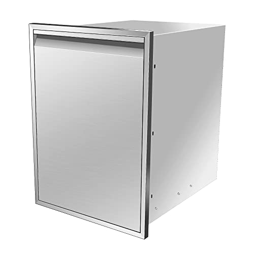 KODOM Built-in Double Trash Drawer Pull-Out Tray Outdoor Kitchen Stainless Steel Trash Drawer Storage Two Trash Bins for BBQ Island Grill Station(19" W x 27" H x 16" D)