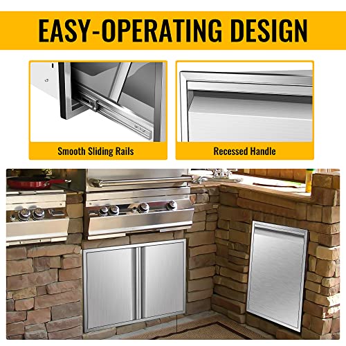 KODOM Built-in Double Trash Drawer Pull-Out Tray Outdoor Kitchen Stainless Steel Trash Drawer Storage Two Trash Bins for BBQ Island Grill Station(19" W x 27" H x 16" D)