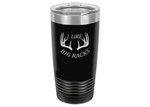 rogue river tactical funny hunting 20 oz. travel tumbler mug cup w/lid vacuum insulated hot or cold i like big racks hunter gift (black)