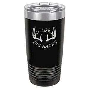 Rogue River Tactical Funny Hunting 20 Oz. Travel Tumbler Mug Cup w/Lid Vacuum Insulated Hot or Cold I Like Big Racks Hunter Gift (Black)