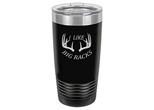 Rogue River Tactical Funny Hunting 20 Oz. Travel Tumbler Mug Cup w/Lid Vacuum Insulated Hot or Cold I Like Big Racks Hunter Gift (Black)