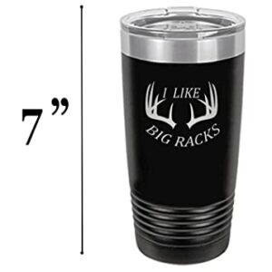 Rogue River Tactical Funny Hunting 20 Oz. Travel Tumbler Mug Cup w/Lid Vacuum Insulated Hot or Cold I Like Big Racks Hunter Gift (Black)